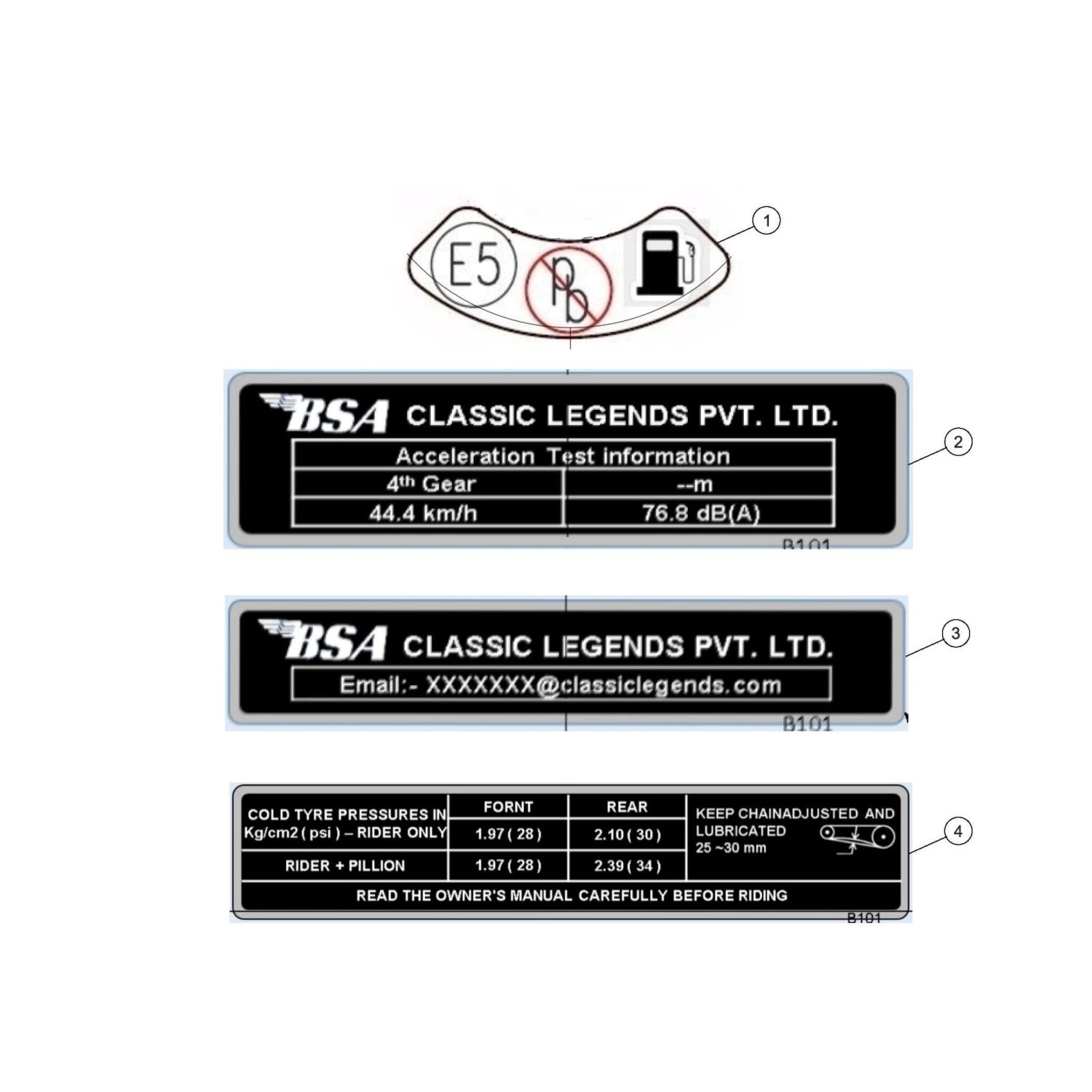 2023 BSA Gold Star HOMOLOGATION - INFORMATION STICKERS - Moore Speed Racing