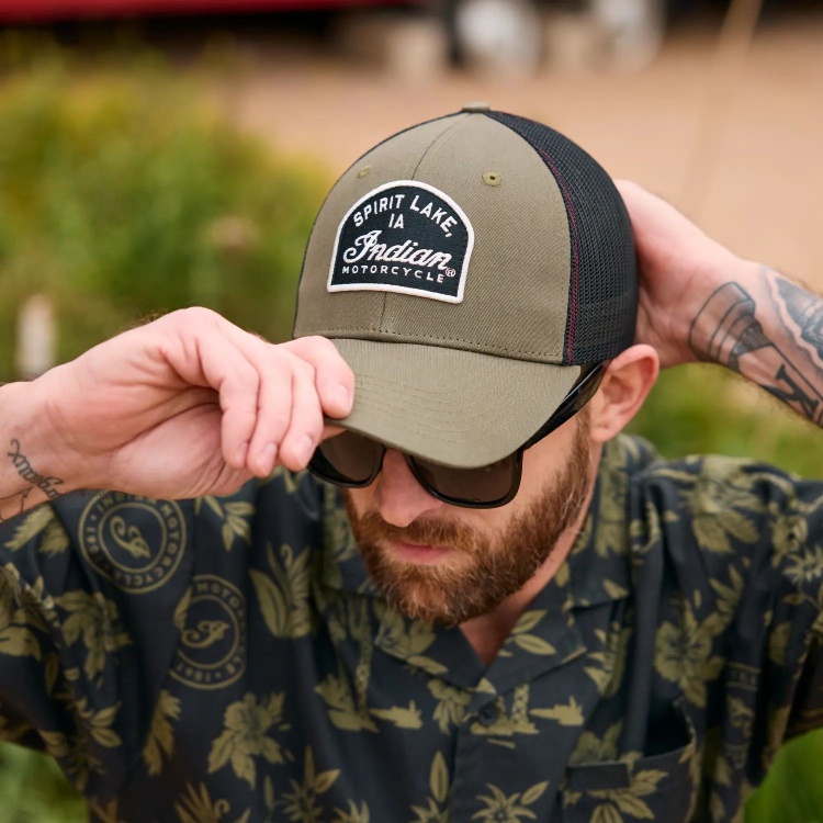 Indian Motorcycle Spirit Lake Patch Trucker Cap, Green - Moore Speed Racing
