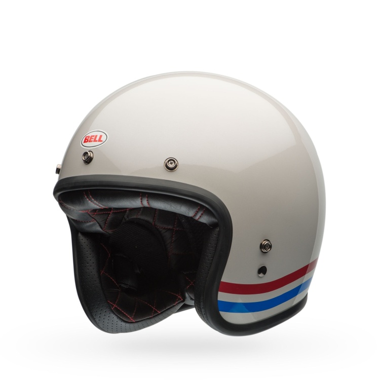 Bell Custom 500 Stripes Pearl White Motorcycle Helmet - Moore Speed Racing