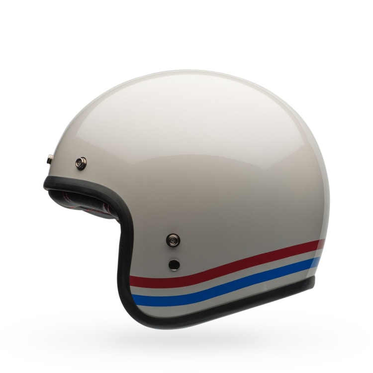 Bell Custom 500 Stripes Pearl White Motorcycle Helmet - Moore Speed Racing