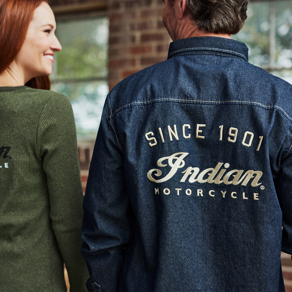 Indian Motorcycle Men's Heritage Denim Shirt (navy) - Moore Speed Racing