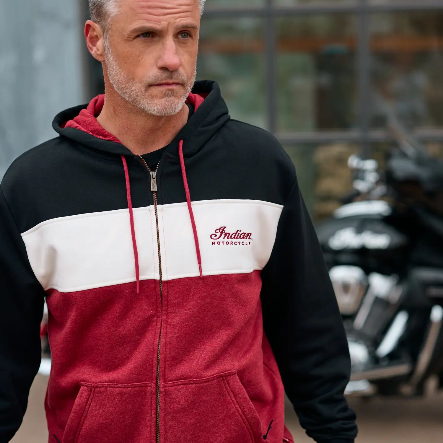 Indian Motorcycle Men's Script Logo Colourblock Hoodie, Red - Moore ...