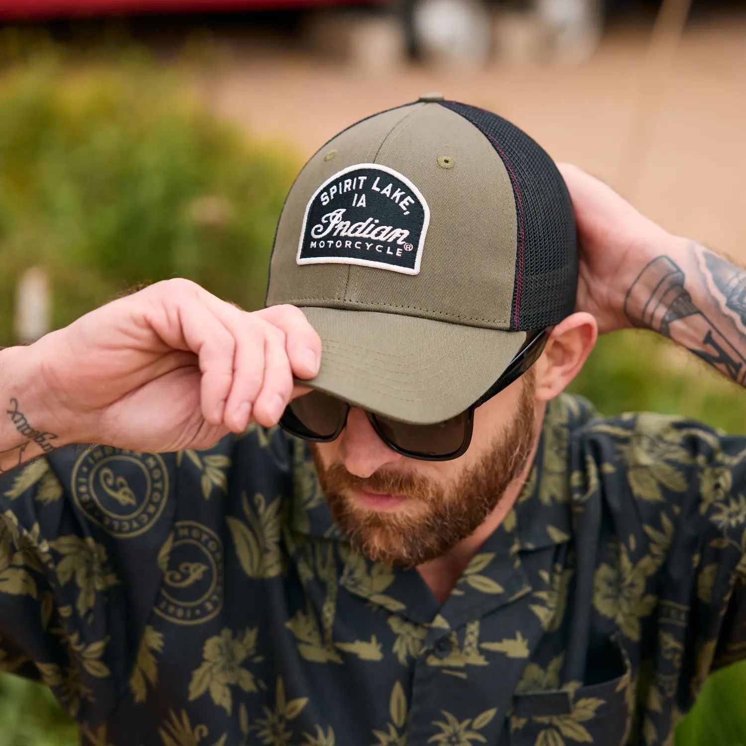 Indian Motorcycle Spirit Lake Patch Trucker Cap, Green - Moore Speed Racing