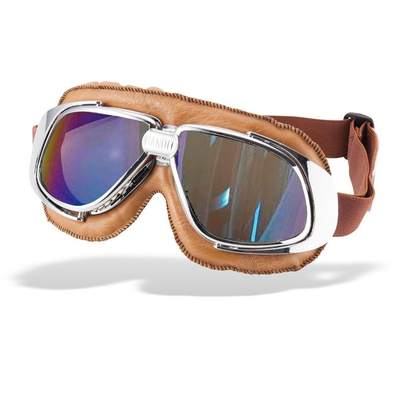 Bandit Classic Motorcycle Googles - Brown with Mirror Iridium Lens ...
