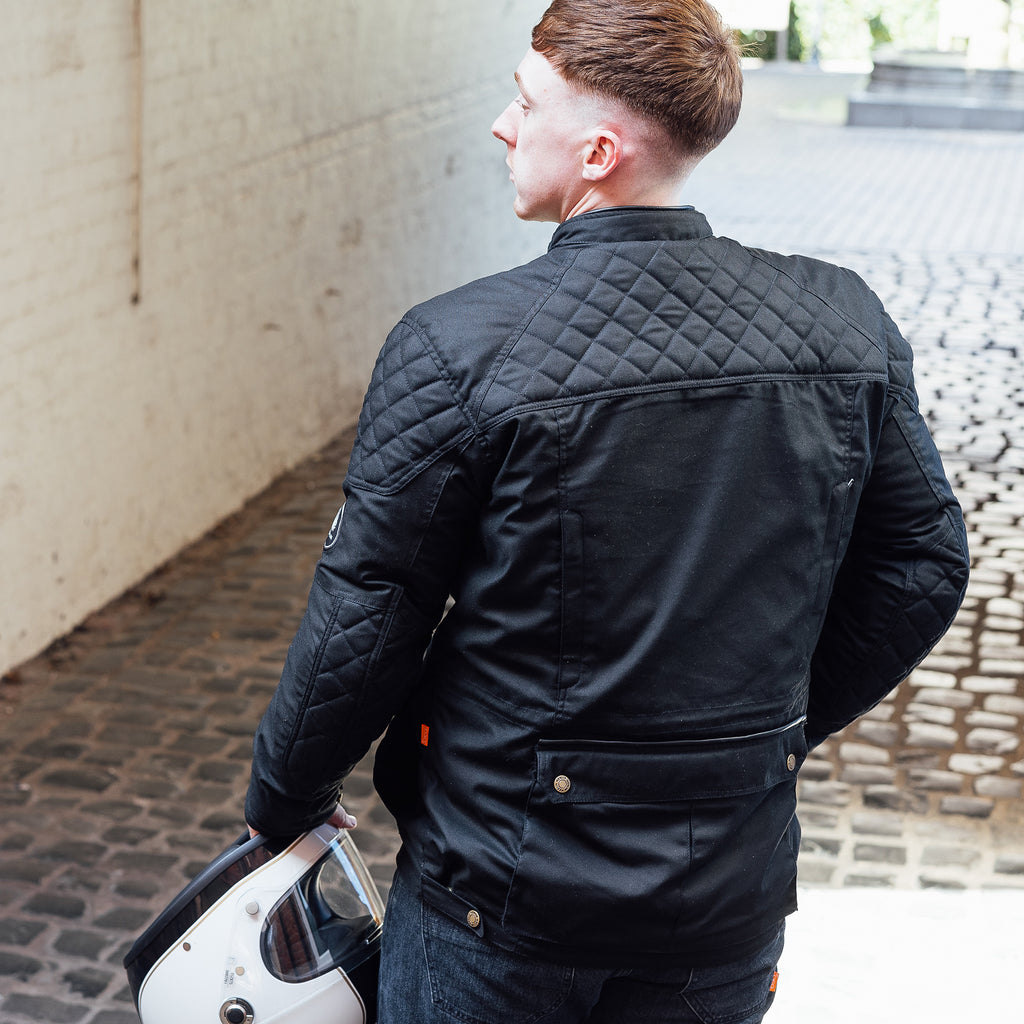 Merlin Edale II D3O Motorcycle Waxed Cotton Riding Jacket - Black ...