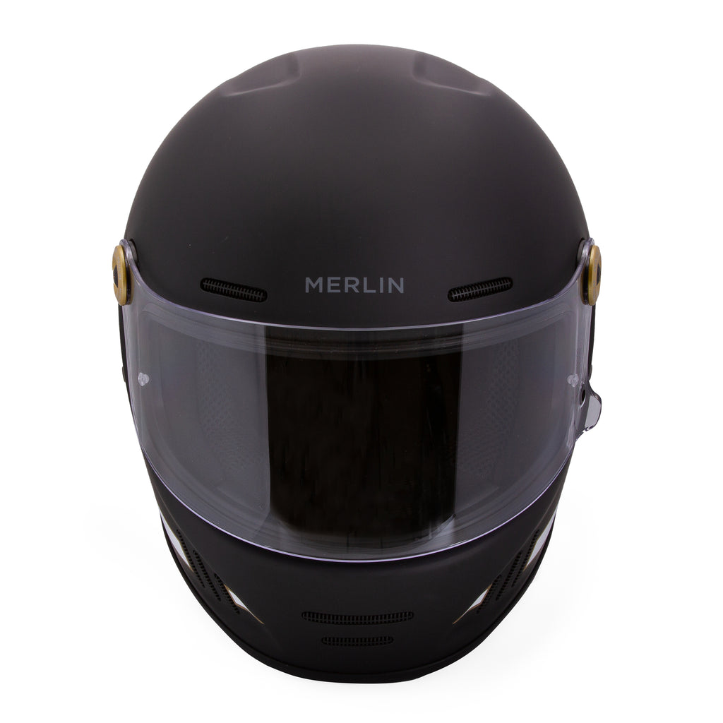 Merlin Revival Vintage Full Face Helmet - Flash Matt Black - Moore ...