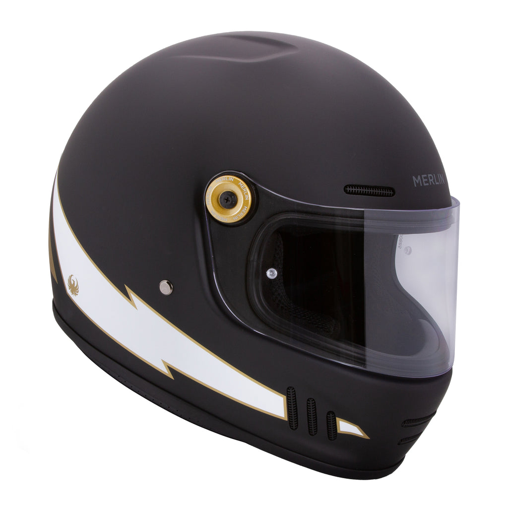 Merlin Revival Vintage Full Face Helmet - Flash Matt Black - Moore ...