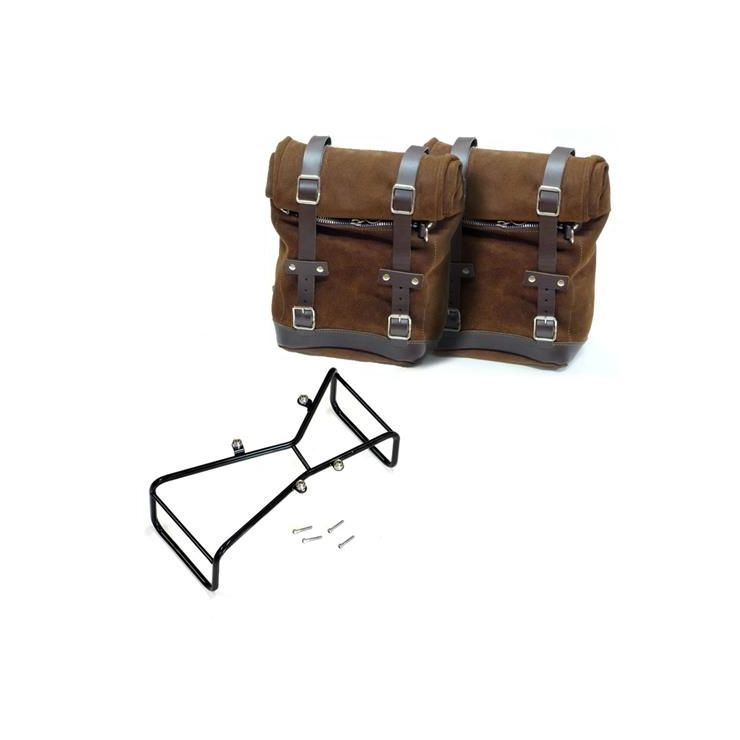 Unit Garage 2 Waxed Suede Side Pannier Bags & Double Subframe for BMW R ...